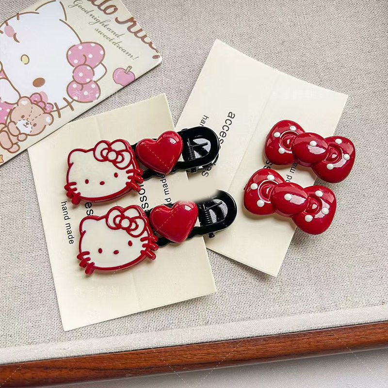 New Sanrio HelloKitty Hair Clip Cartoon KT Angora Red Polka Dots Bow ...
