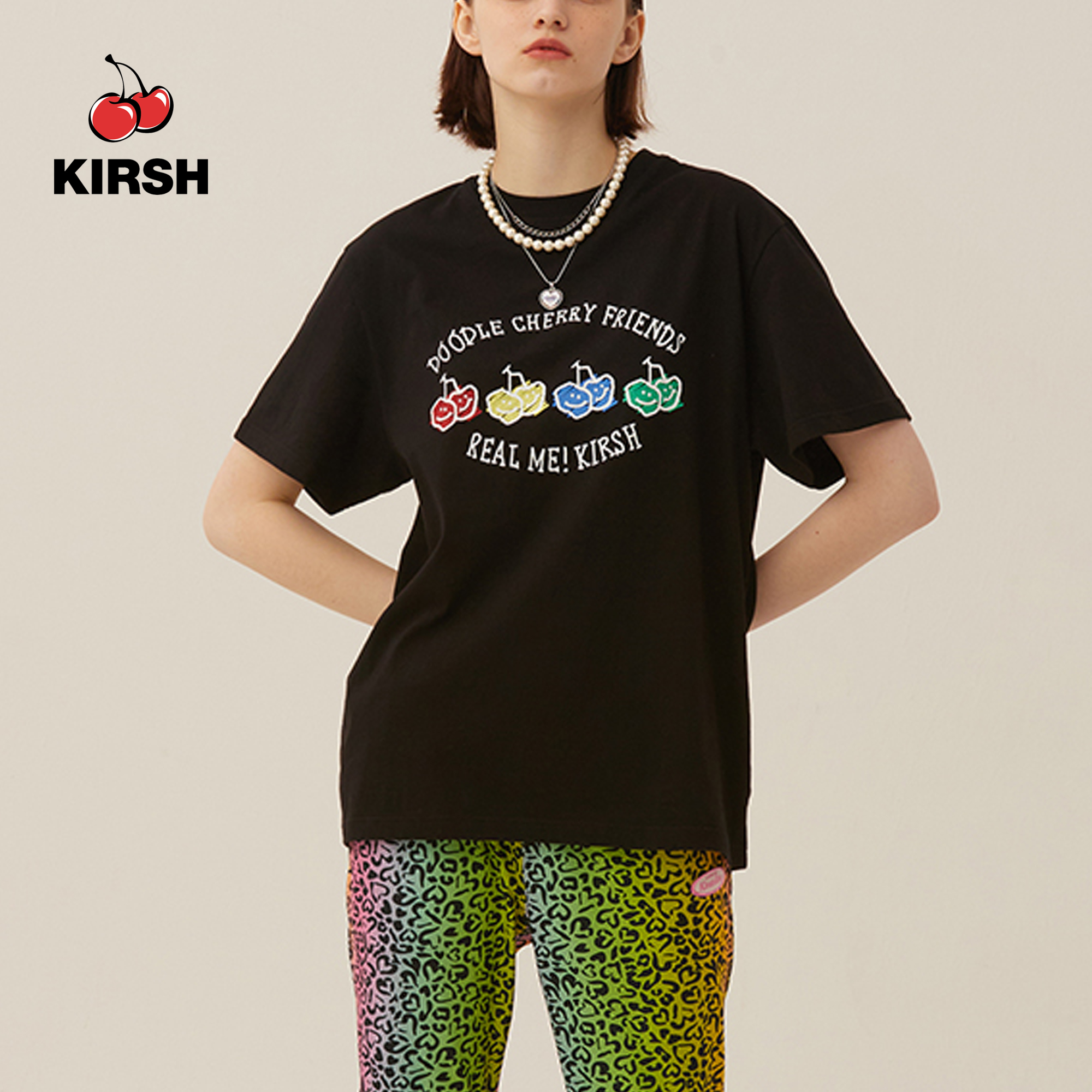 [KIRSH] DOODLE CHERRY DRAWING PRINT SHORT SLEEVE T-SHIRT | Korean | Women T shirt | Casual ...