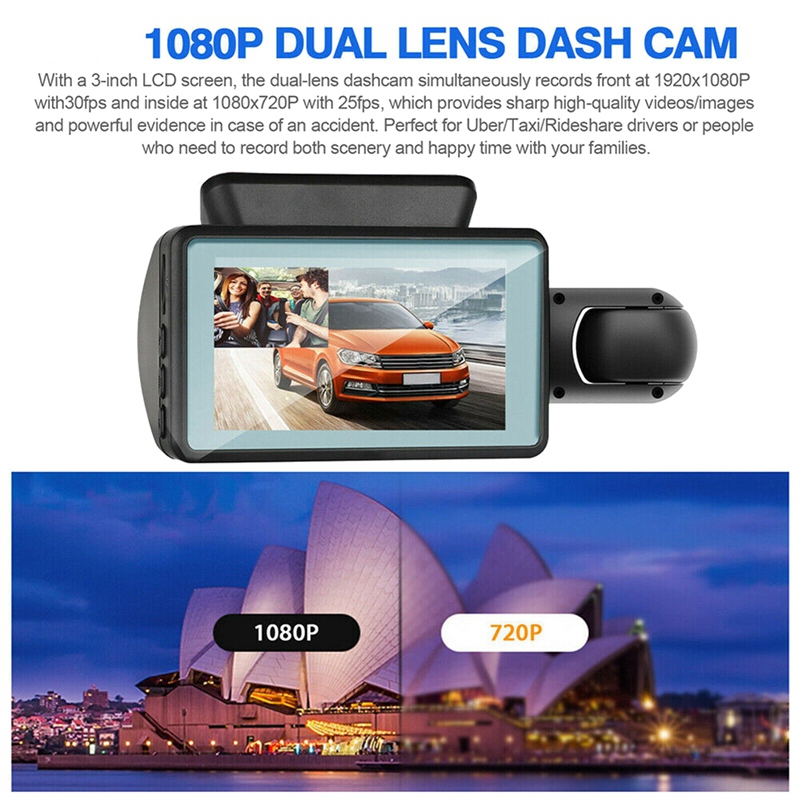Dual Lens Dash Cam Car DVR Front and Inside Camera Video Driving ...