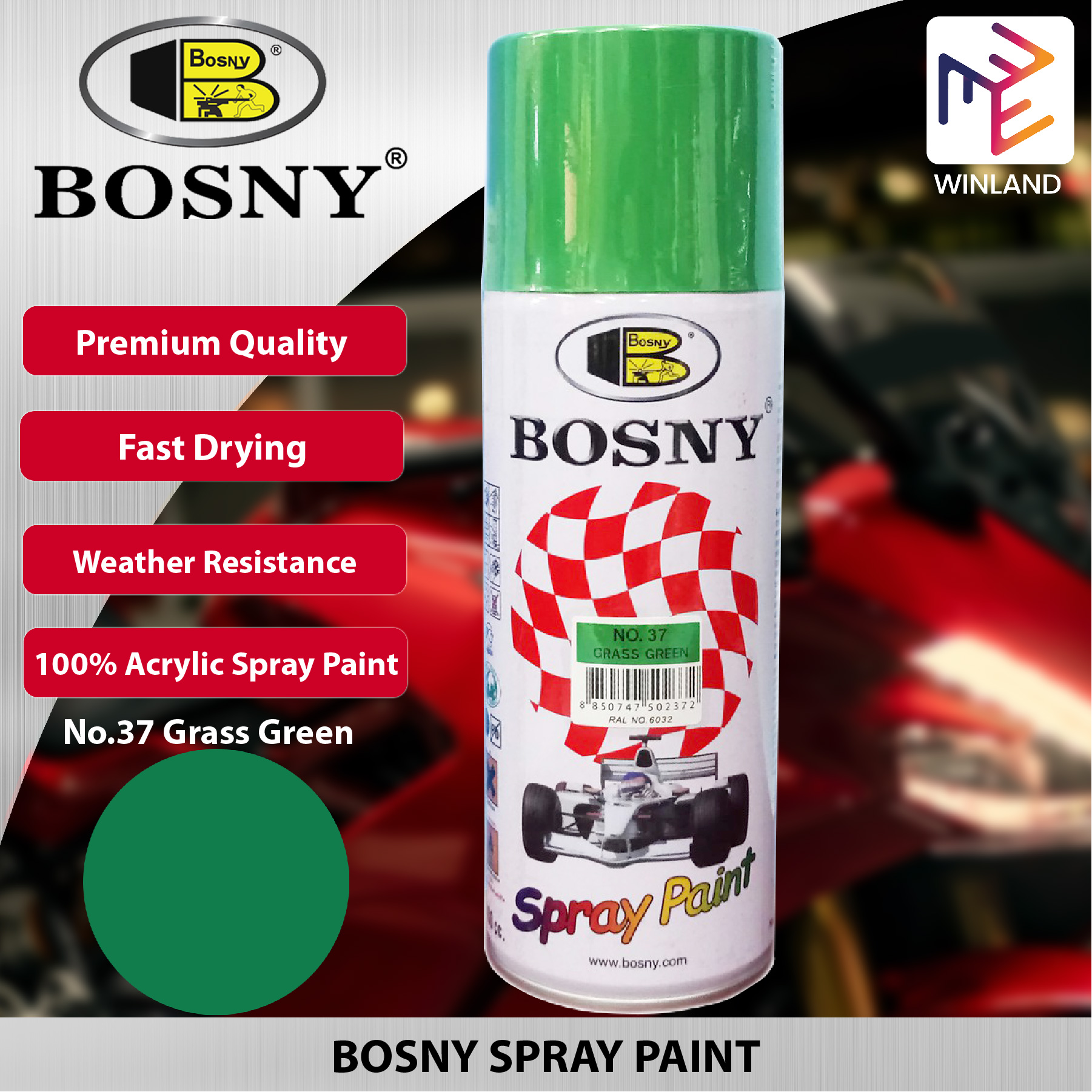 Bosny 100 Acrylic Spray Paint Grass Green No 37 Spraypaint Pylox bosny-100-acrylic-spray-paint-grass-green-no-37-spraypaint-pylox