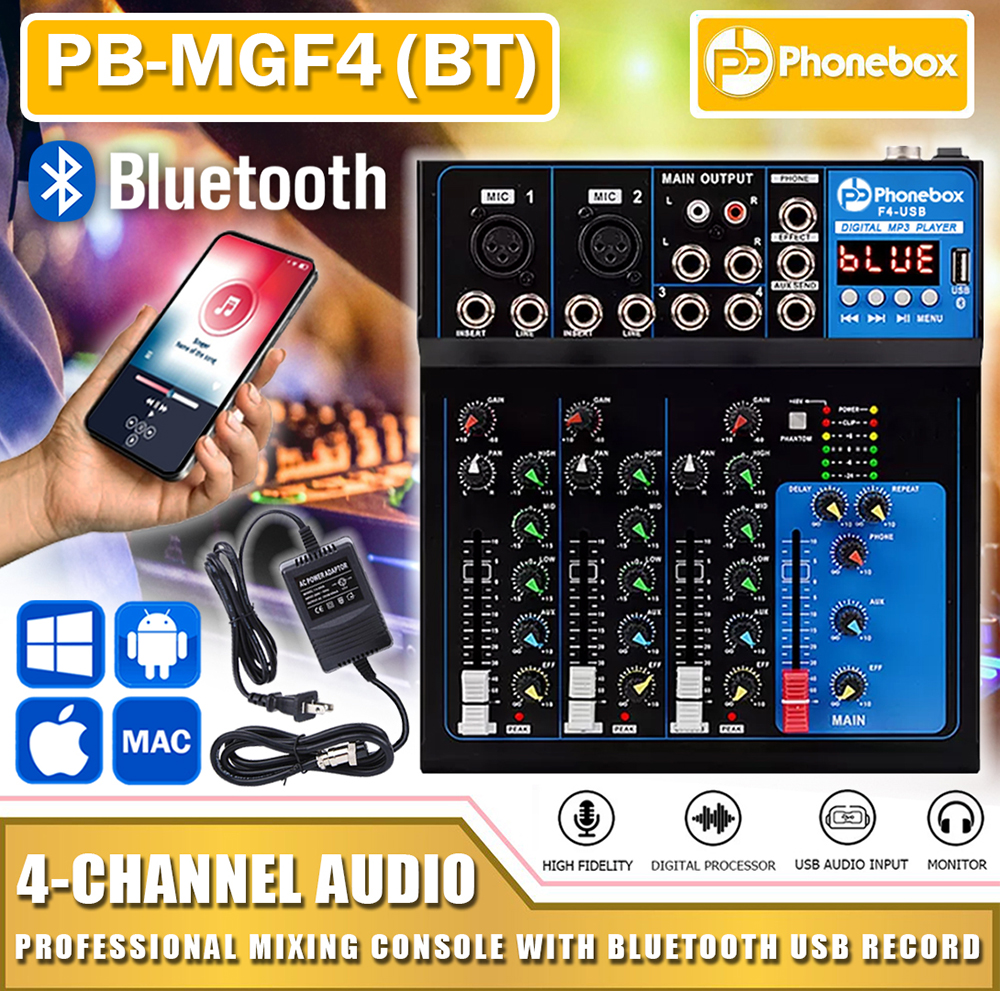 PHONEBOX PB-MX4 | PB-MGF4(BT) 4 CHANNEL MIXER Bluetooth / USB / MP3 Playback , Cellphone ...