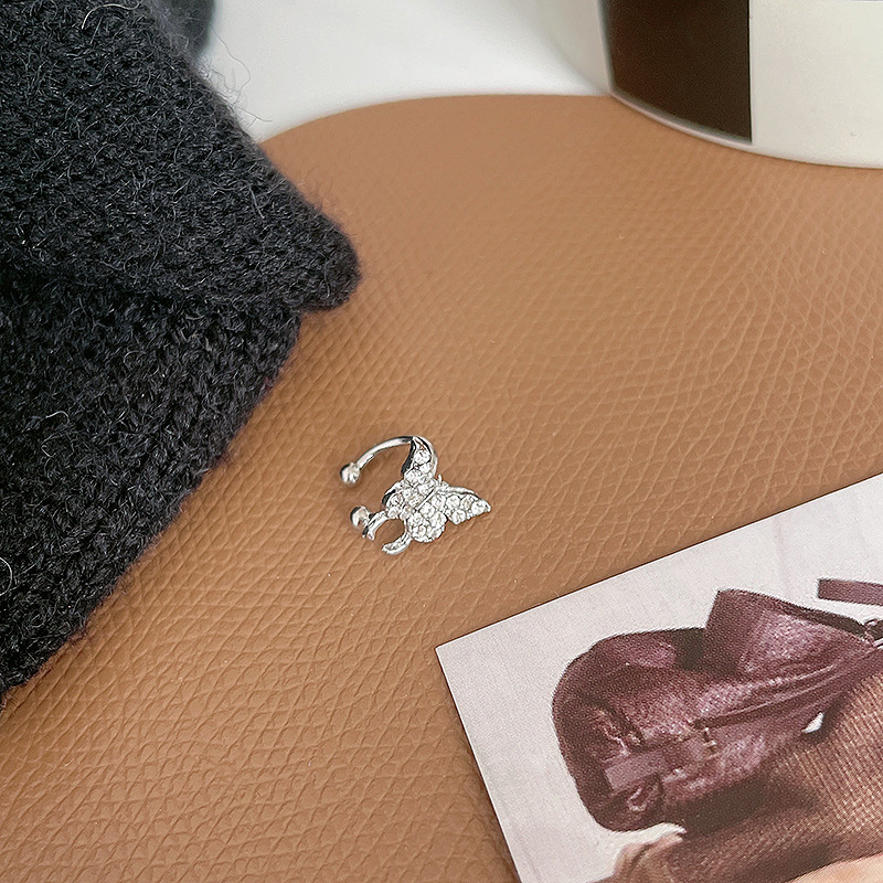 Silver Needle Spring Full Diamond Butterfly Earrings Fairy Minimal ...