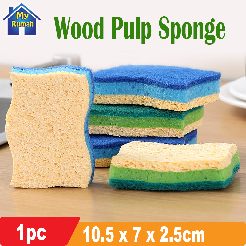 Wood Pulp Sponge [10 x 7 x 2.5cm]【Green /Blue】 | Lazada