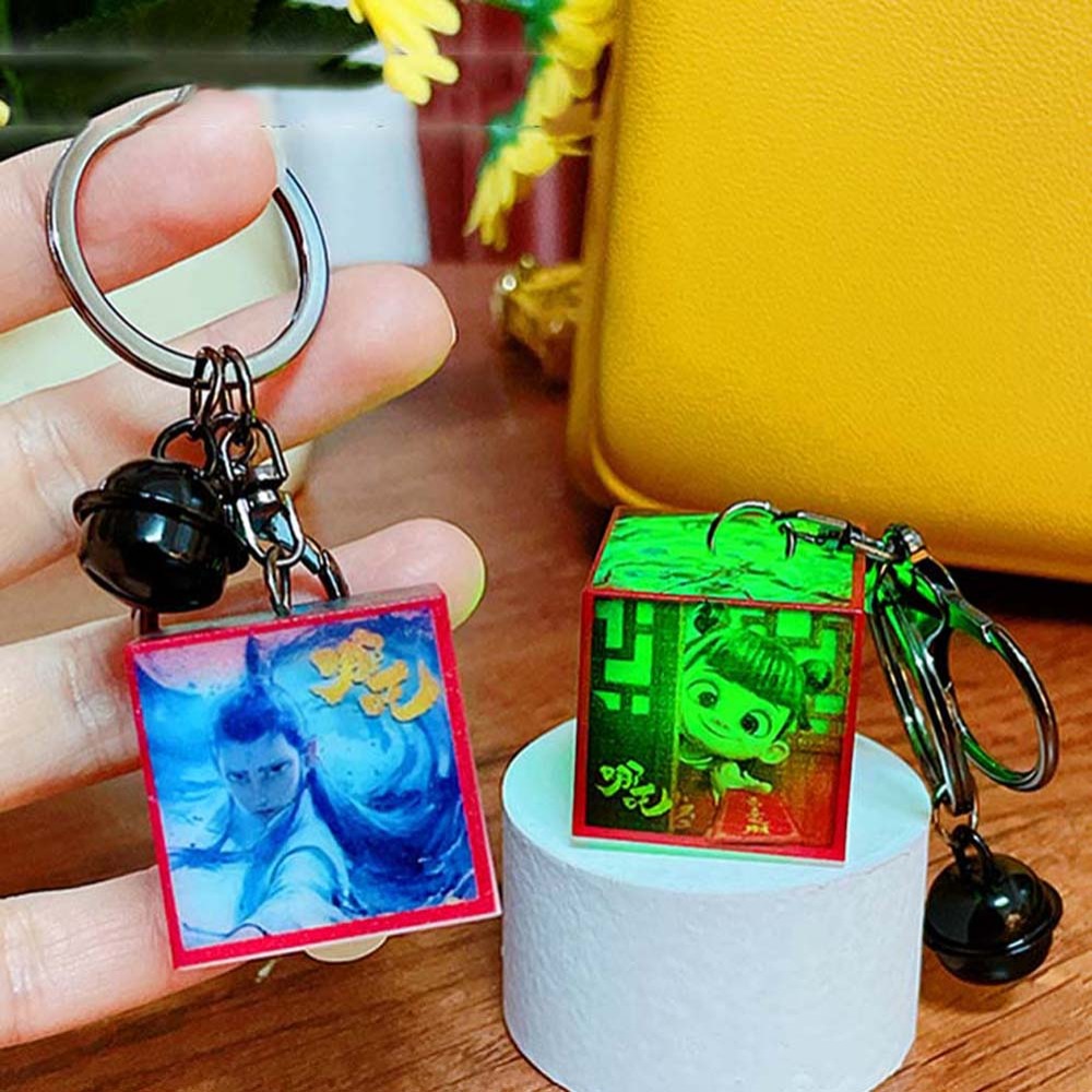 Handmade Plastic Colorful Flashing Ne Zha Keychain With Sound Full ...