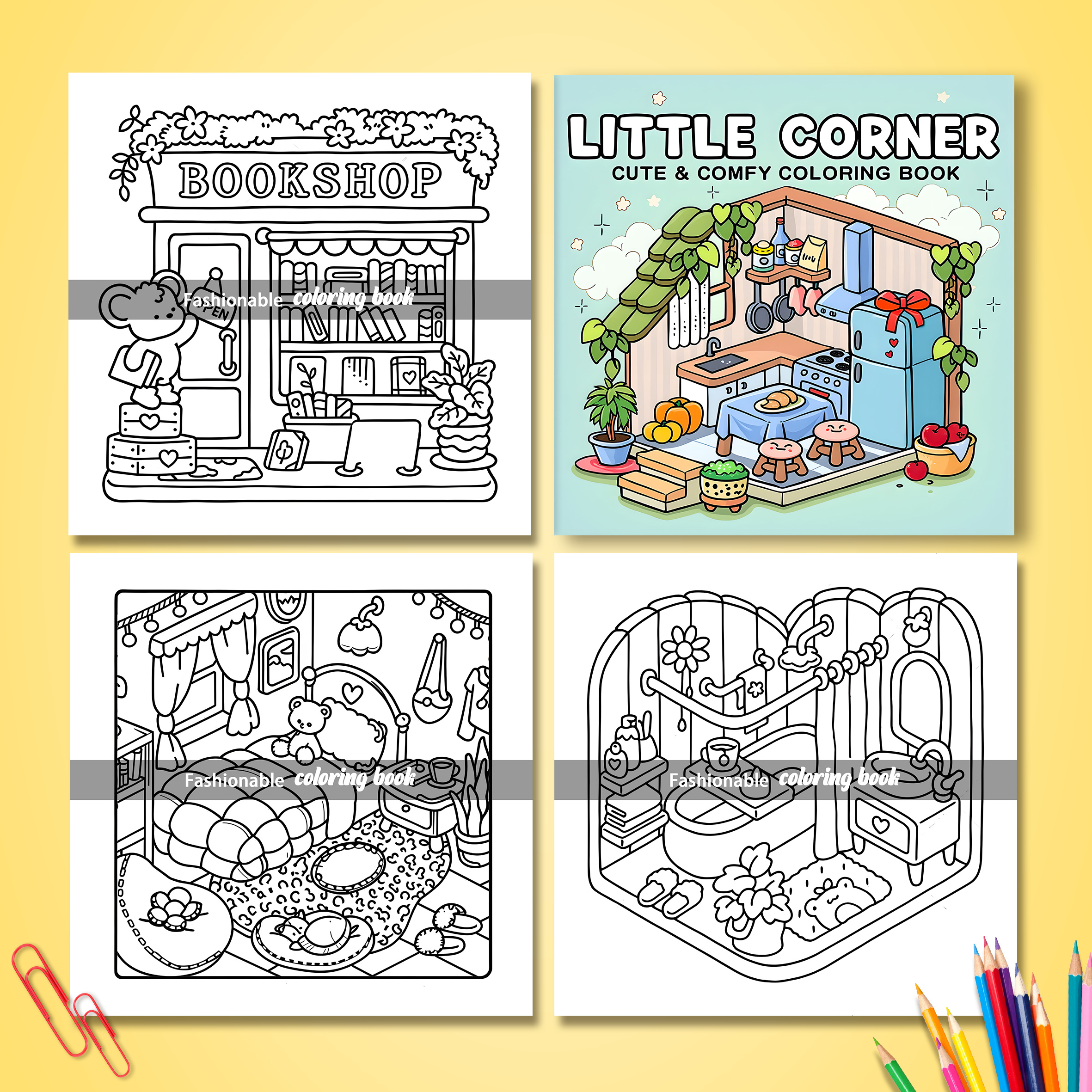 【Sleek】 LITTLE CORNER: Coloring Book for Adults Featuring Cute Cozy ...
