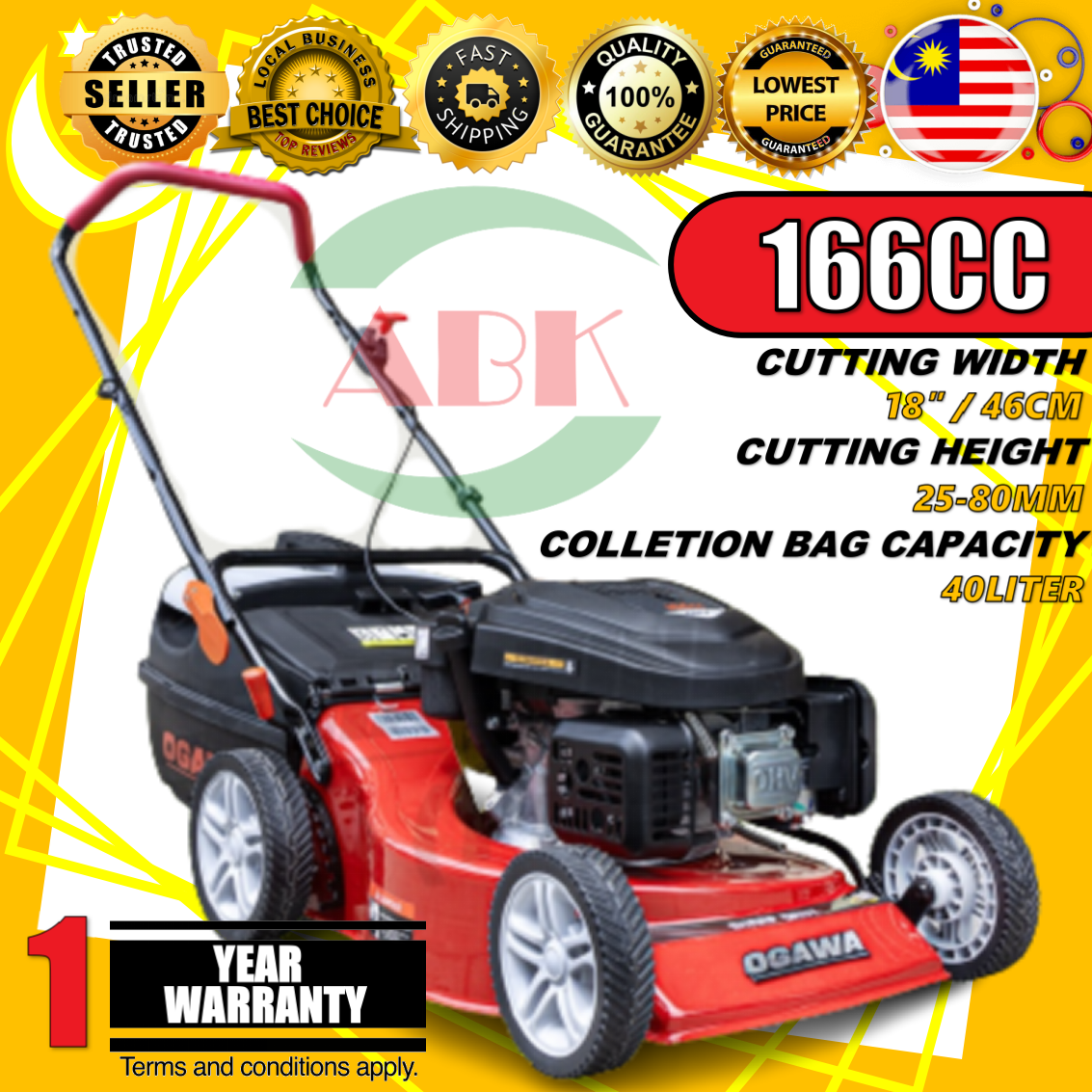 OGAWA / DUCAR 18" LAWN MOWER W OGAWA ENGINE MESIN RUMPUT TOLAK XT18LH ...