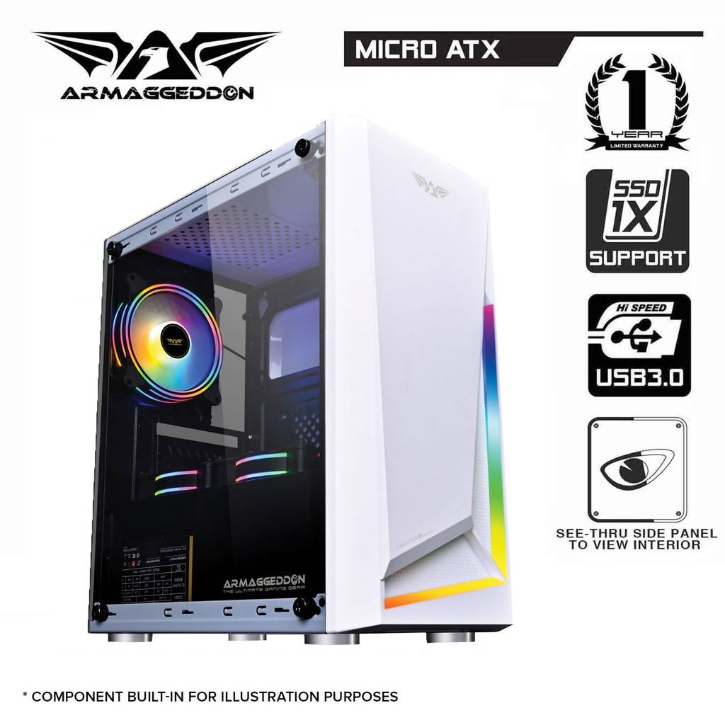 Casing PC Gaming CPU Armageddon Nimitz N5 Aurora White / Black Micro ...