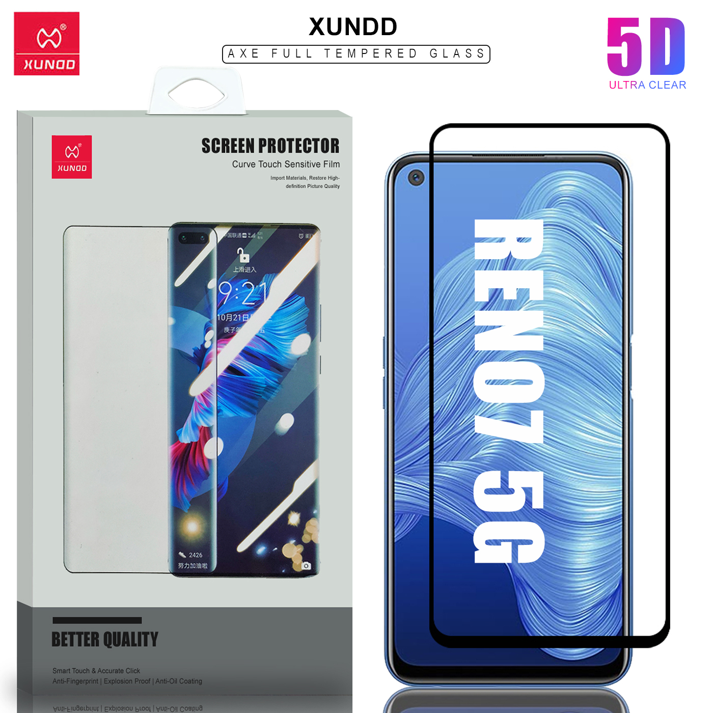 XUNDD Axe Full Coverage Anti-Scratch HD Clear Tempered Glass for Reno7 ...