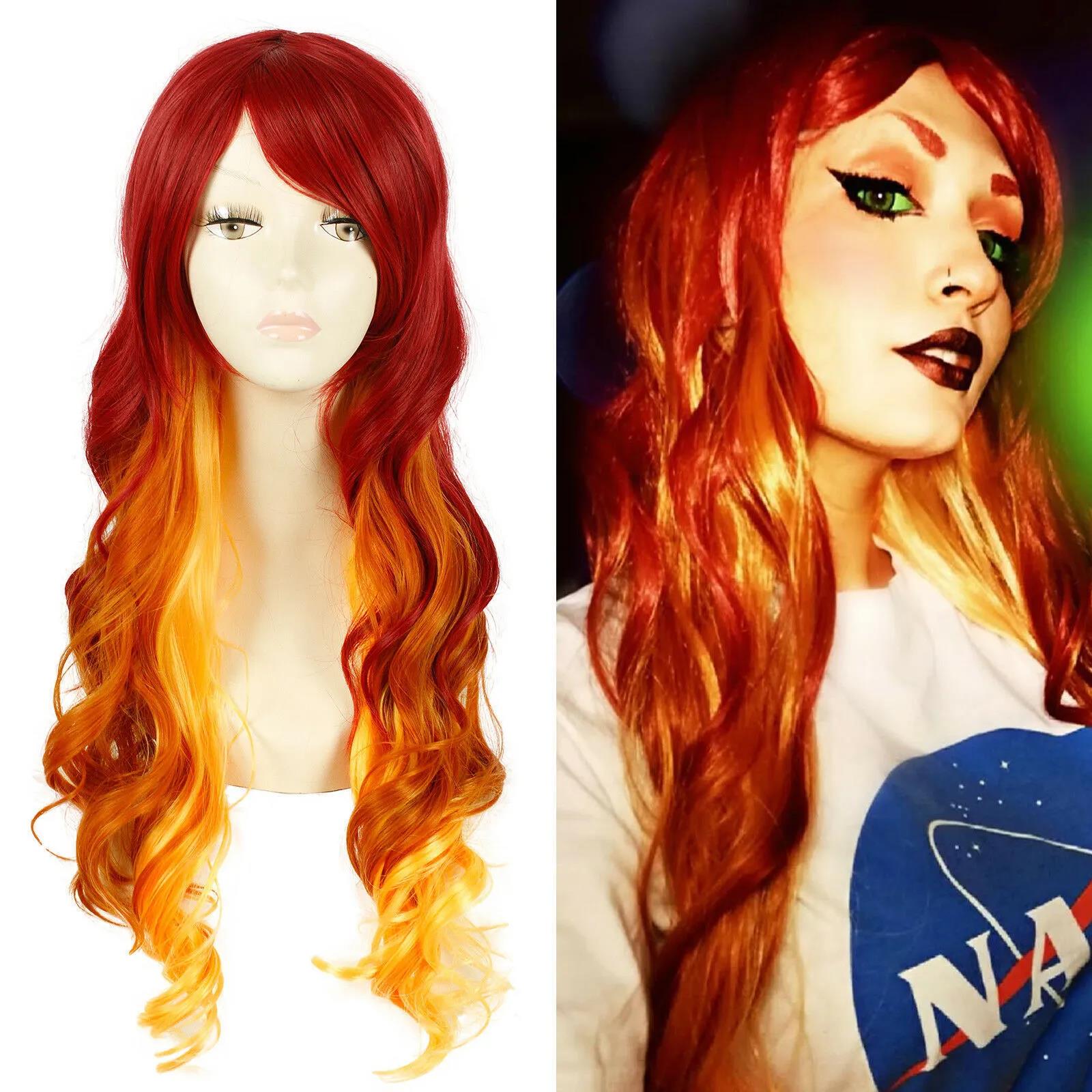 Starfire 27 Long Curly Wavy Gradient Fire Red Ombre Cosplay Wig ...