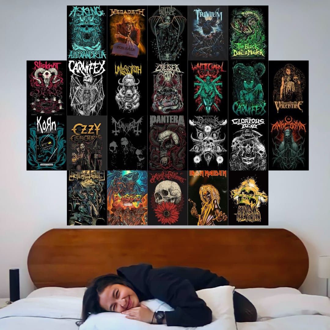 1 Set Poster Dinding Isi 100 Pcs Poster Dinding Band Metal Undergron ...