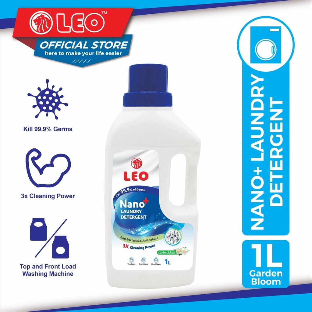LEO Nanoplus Anti Bacterial Laundry Liquid Detergent 1L Garden Bloom ...