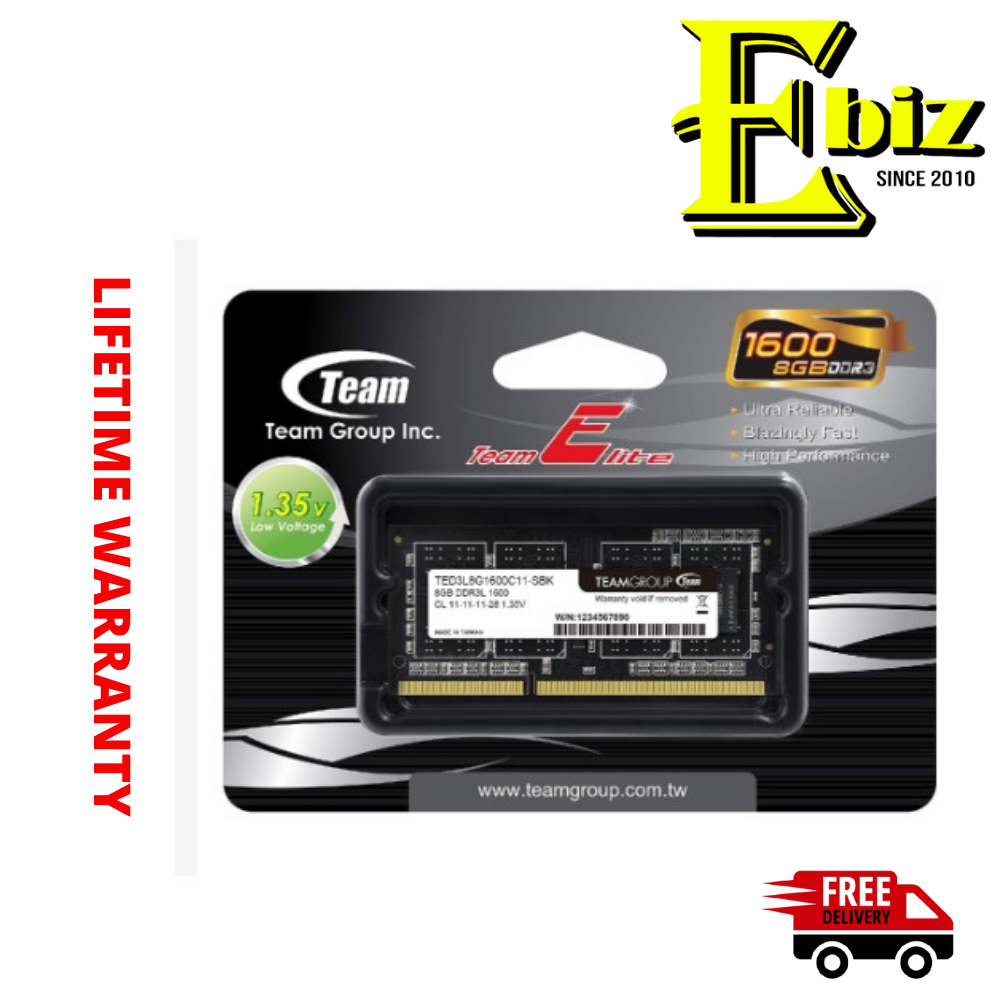 TEAM GROUP 8GB DDR3 1600MHZ LOW VOLTAGE 1.35V NOTEBOOK RAM | Lazada