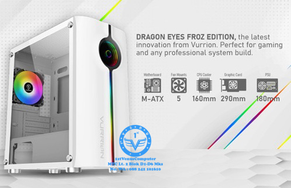 CASING PC VURRION DRAGON EYES FROZEN WHITE EDITION M-ATX / CASE05-VUR ...
