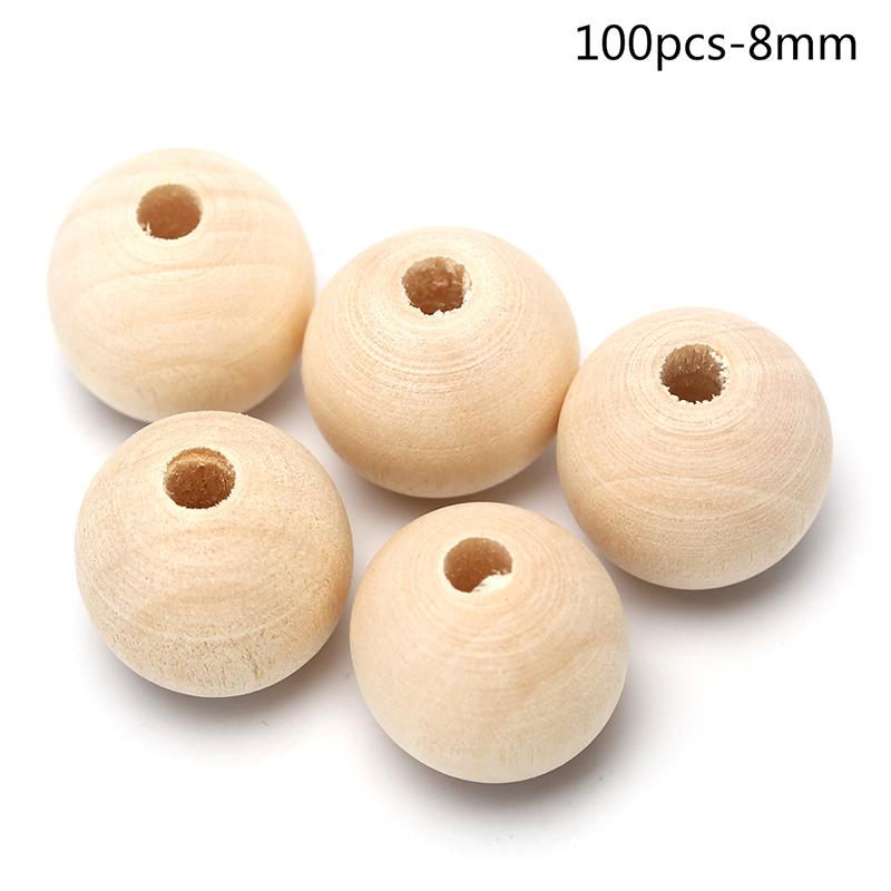 Round Wood Spacer Bead Natural Unpainted Wooden Ball Beads DIY Craft ...