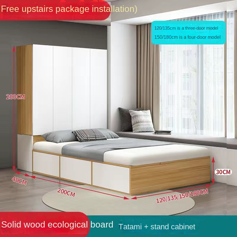 ( Free Installation)Tatami bed cabinet bedroom children solid wood ...