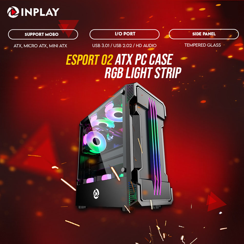 Inplay ESPORT02 | Black | Black RGB Light Strip ATX PC Case | Inplay by ...