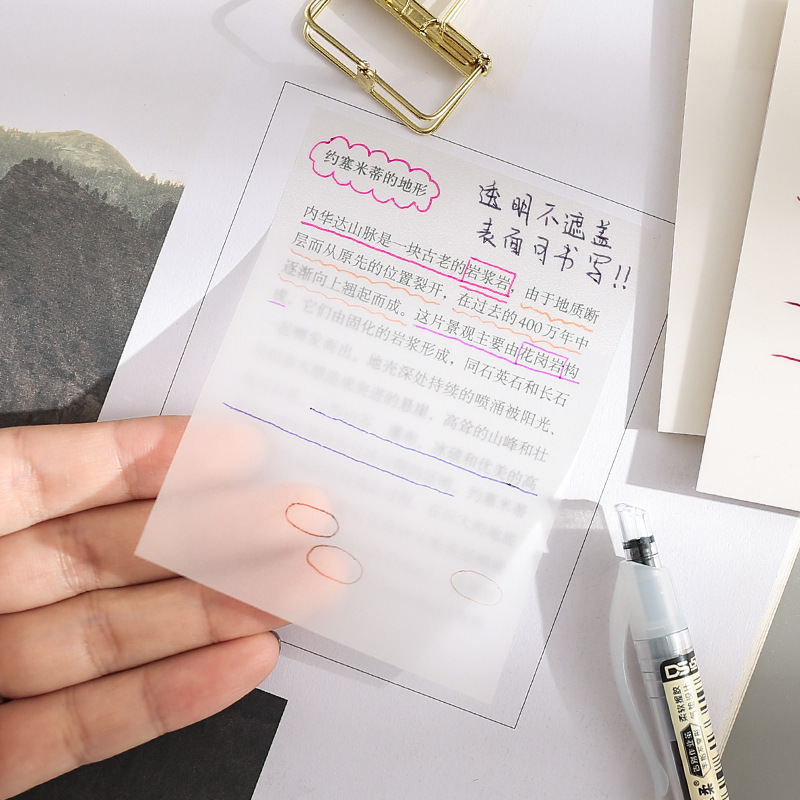 50sheets Transparent Sticky Note Waterproof Memo Pad Message Annotation ...