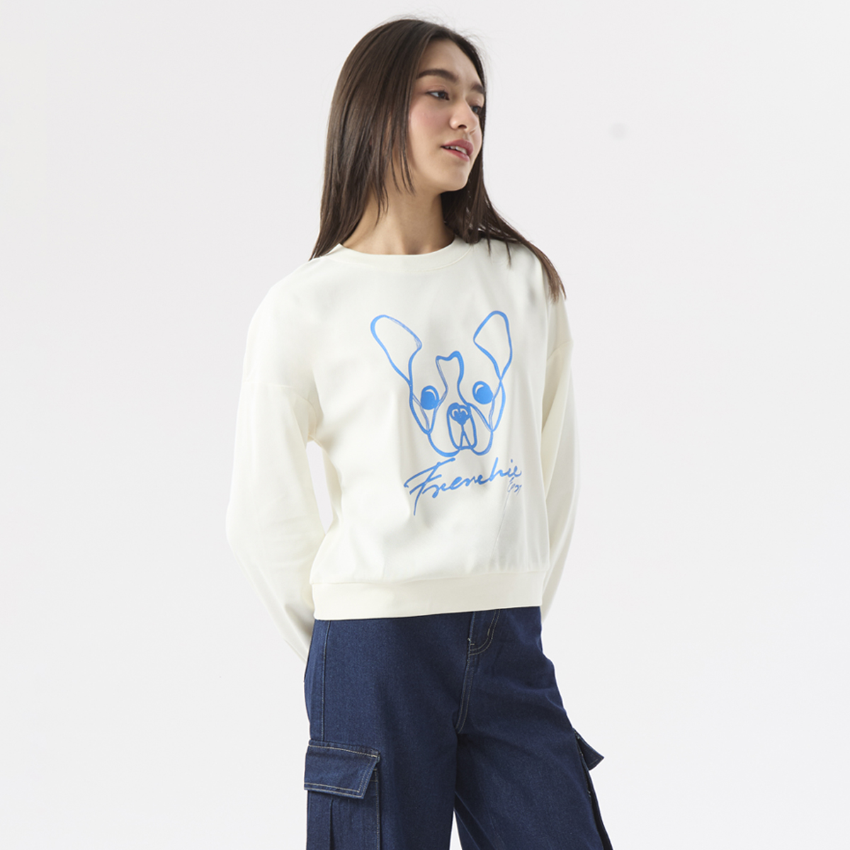 ESP เสื้อสเวตเชิ้ต เฟรนช์ชี่ ผู้หญิง สีครีม Frenchie Sweatshirt 06299 ...