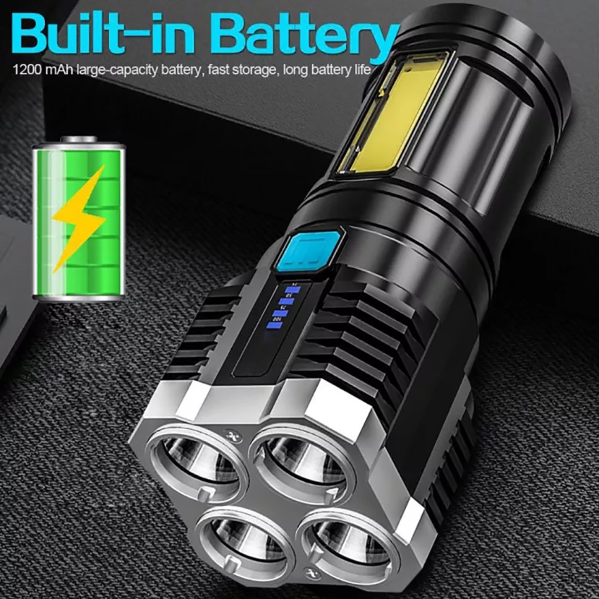 Vimite 4 Head LED Flashlight with COB Side Light Outdoor Waterproof ...