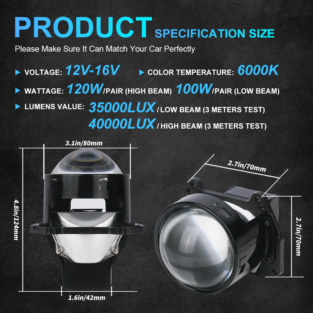 ANMINGPU Bi Led Retrofit เลนส์โปรเจคเตอร์120W 40000LM 3.0นิ้วสำหรับไฟ ...