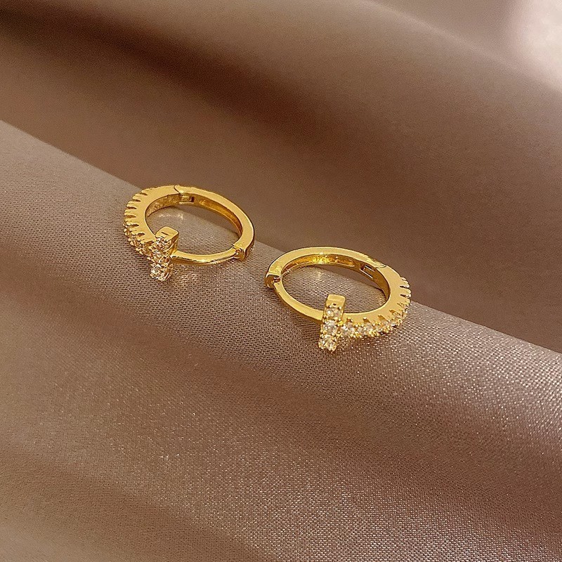 17KM 18K Gold Hypoallergenic Plated Zircon Hoop Earrings for Women Stud Earring Accessories ...