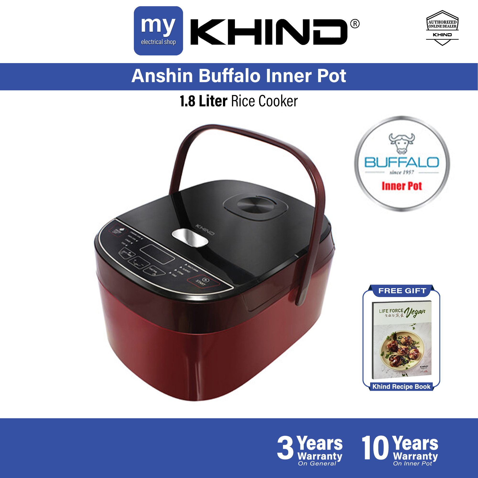 Khind 1.8 Liter Anshin Buffalo Inner Pot Rice Cooker RCM18SS | Lazada