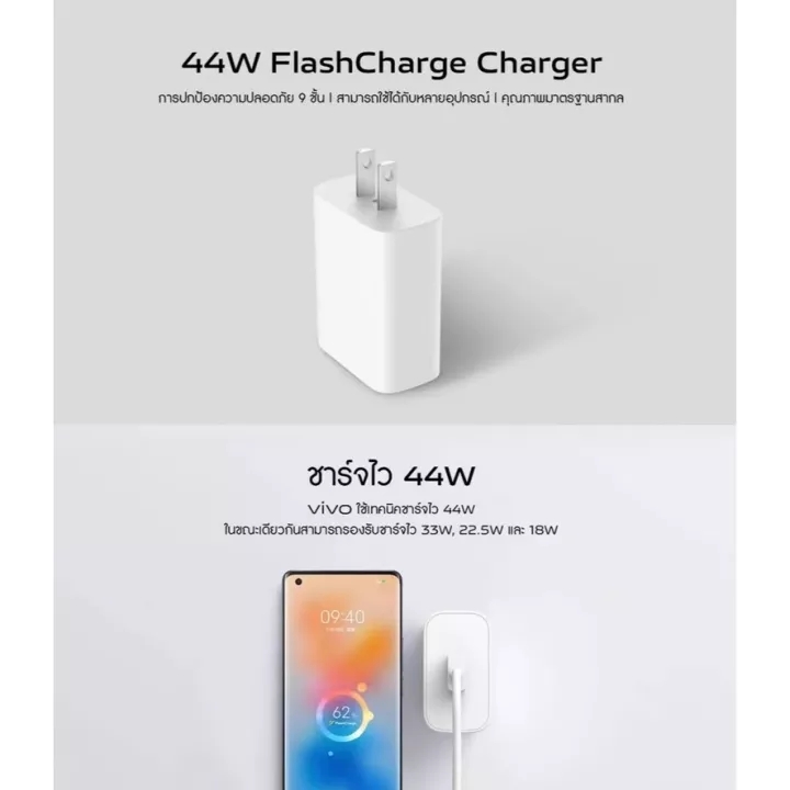 ส่งจากไทย ชาร์จเร็ว ชาร์จด่วน vivo 44W Flash Charge Charger หัวชาร์จ ...