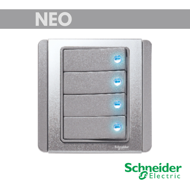 Schneider NEO 10A x 250V 4G Horizontal Dolly Switch Grey Silver ...