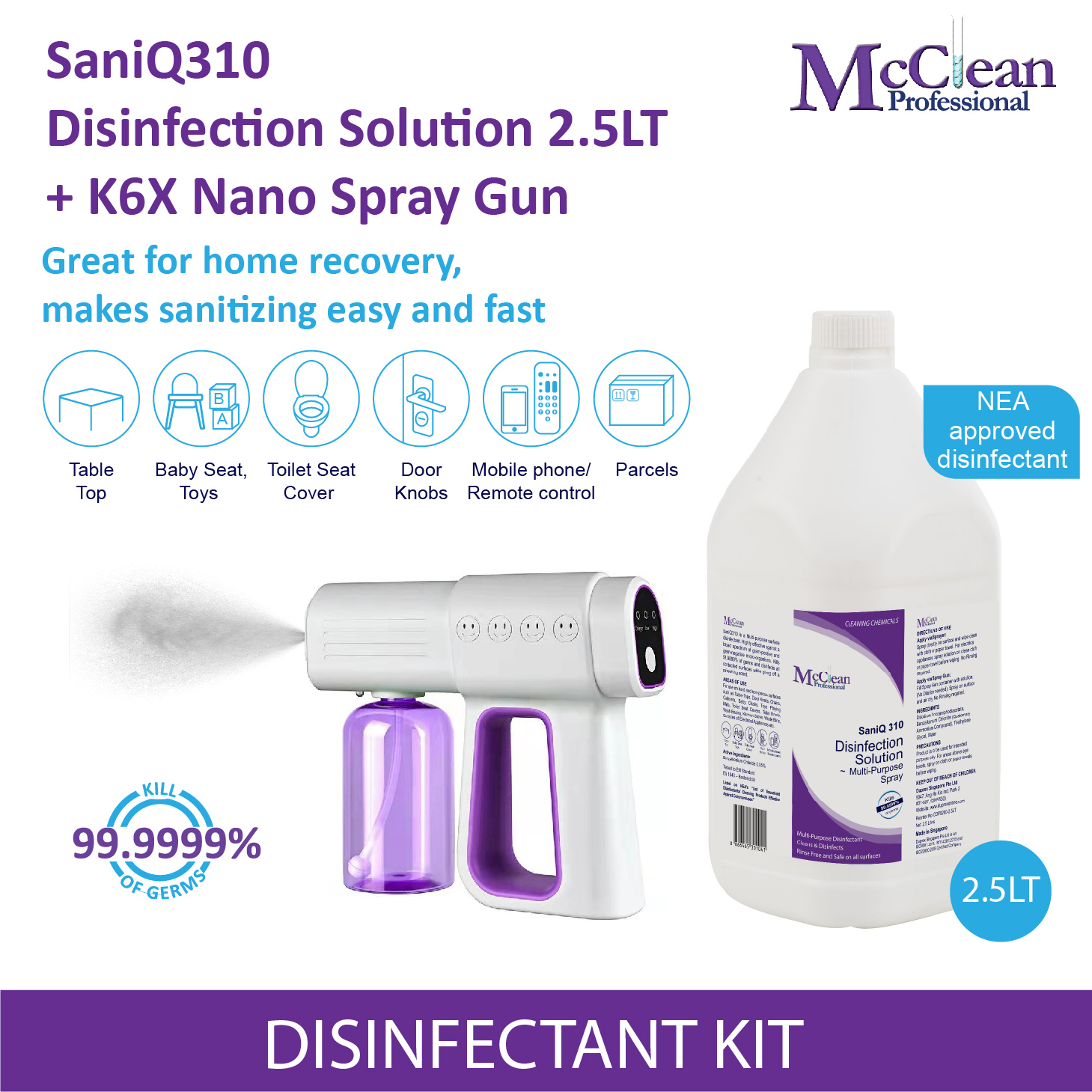 Disinfectant Kit SaniQ310 Multi Purpose Disinfectant 2.5LT + K6X Nano ...