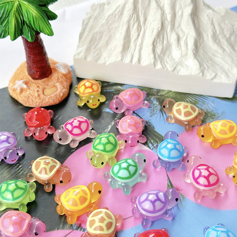 10Pcs Cute Cartoon Mini Luminous Turtle Resin Miniature Figurine ...