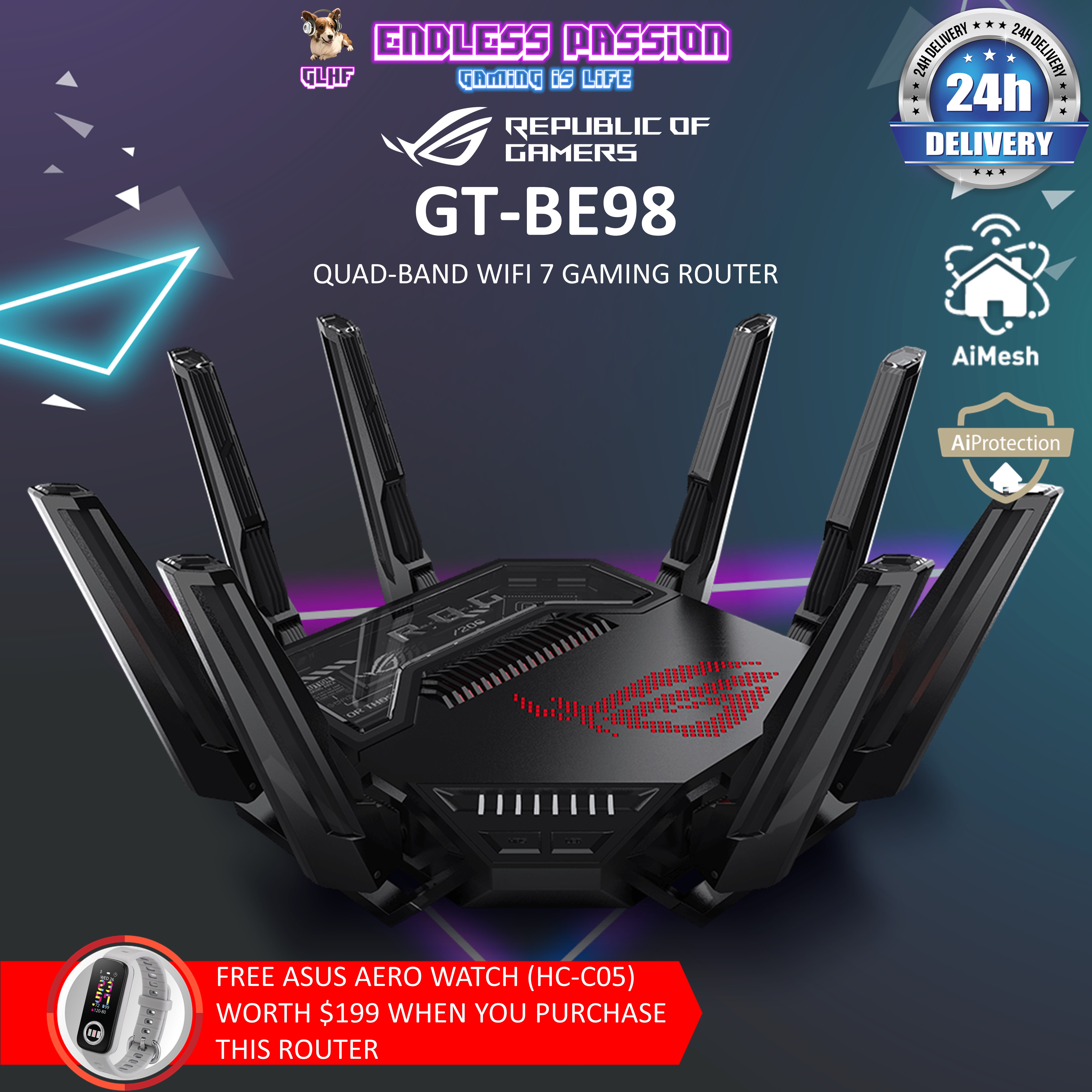 ASUS ROG Rapture GT-BE98 Quad Band WIFI 7 BE25000 Gaming Router ...