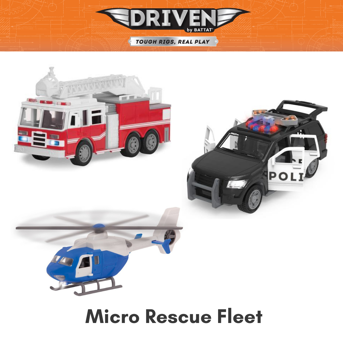 [Driven by Battat] Micro Rescue Fleet Vehicle Toy Set of 3 with ...