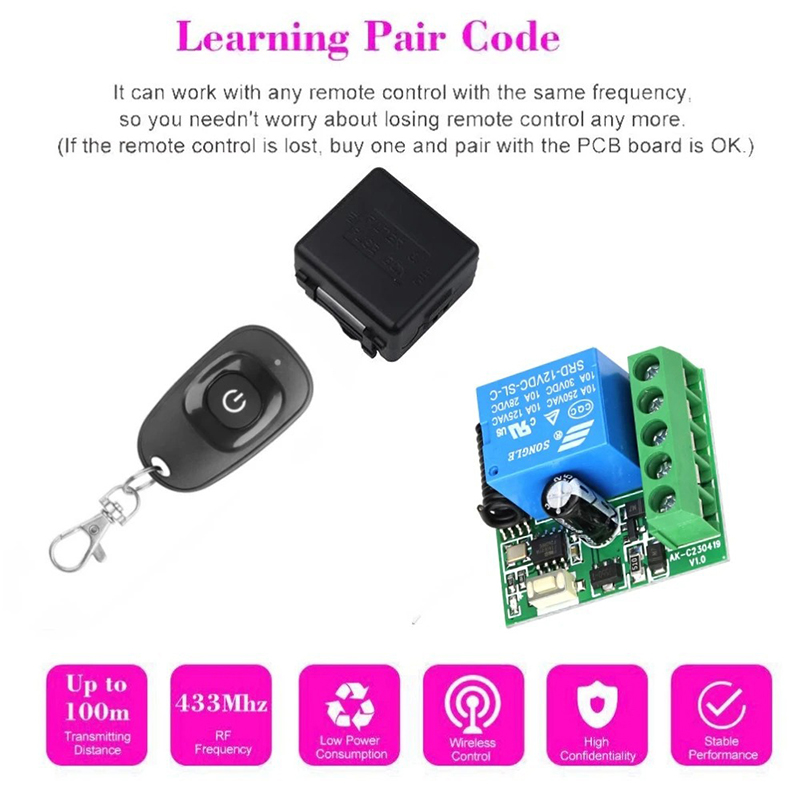 Universal Gate Remote Control Switch DC 12V RF433 Mhz Asking Code Relay ...