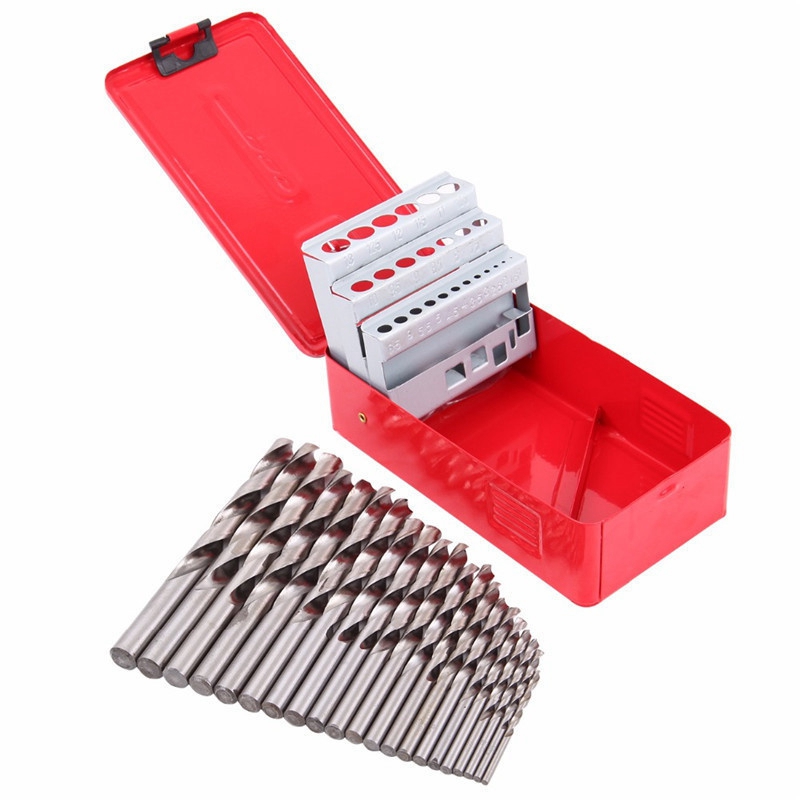 Realmote High Quality 25Pcs 1-13mm Twist Drill Bit Set HSS Wood Drilling Kit Metal Metric Power ...