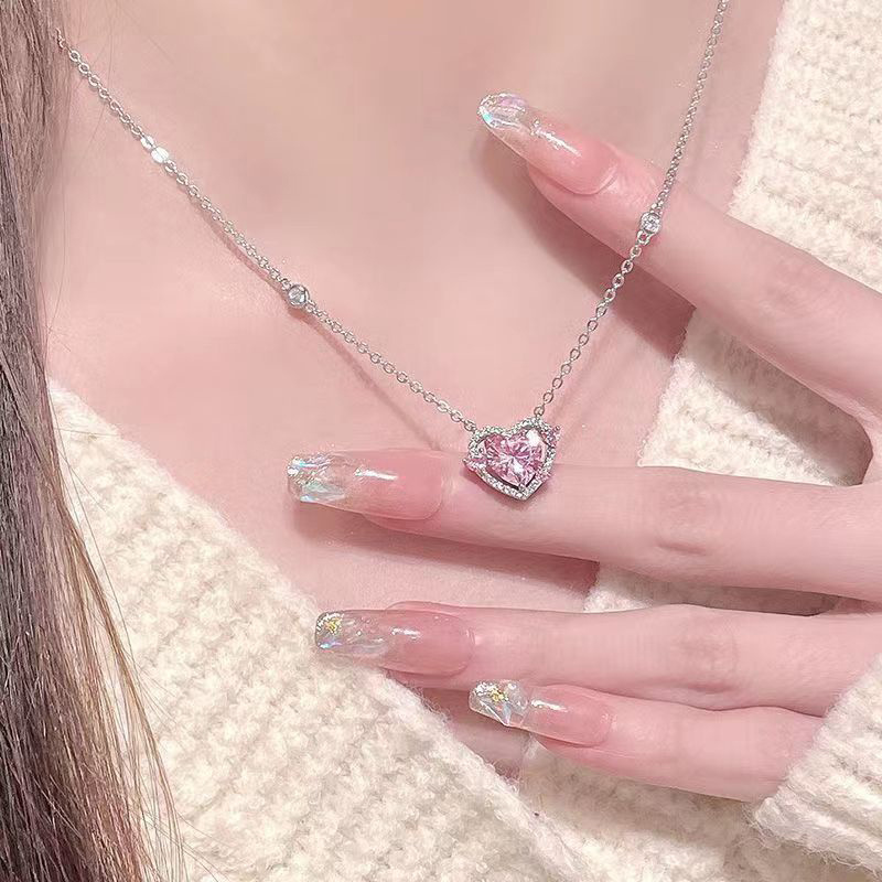 Crystal Zircon Heart Pendant Necklaces Y2K Pink Heart Ladies Girls ...