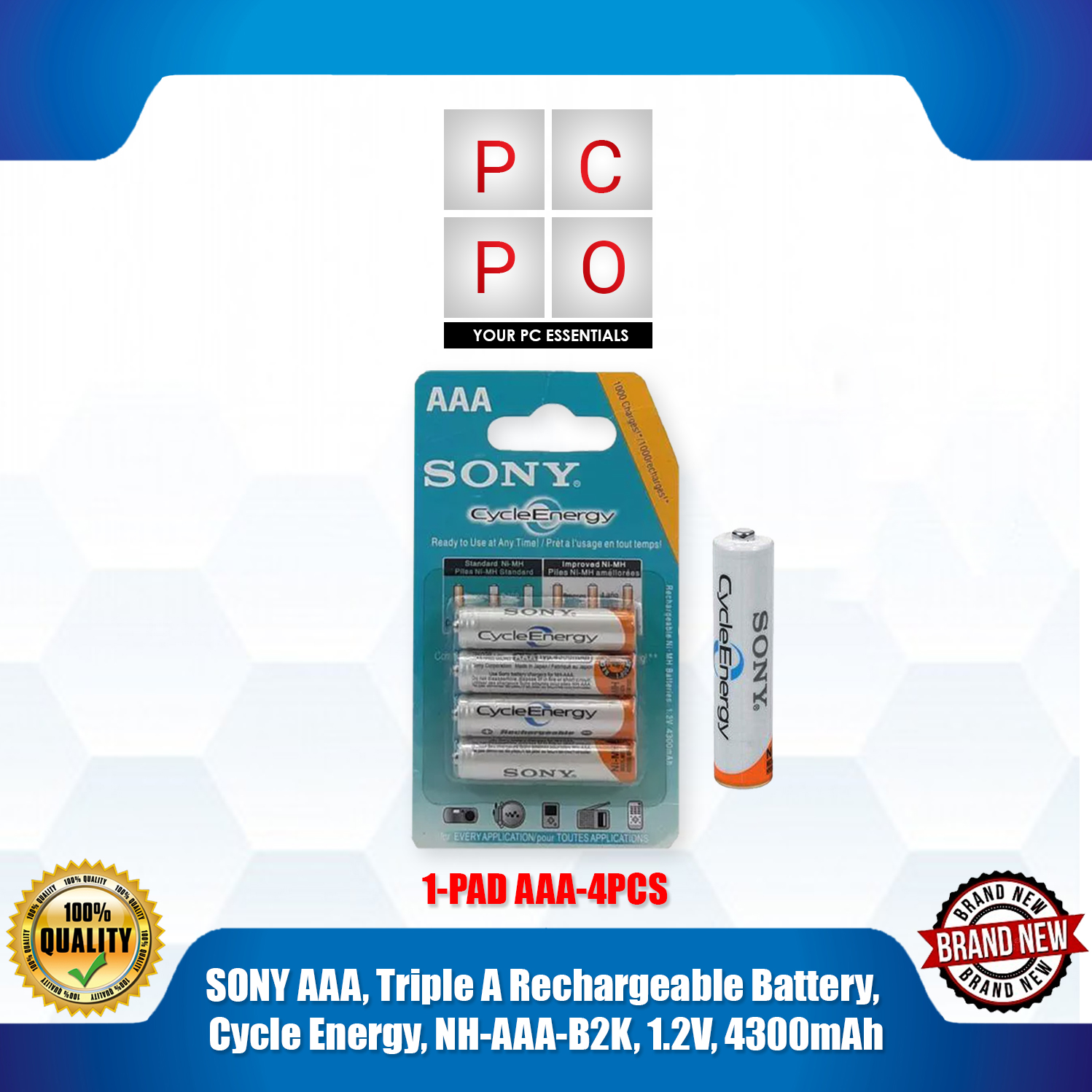 SONY AAA, Triple A Rechargeable Battery, Cycle Energy, NH-AAA-B2K, 1.2V ...