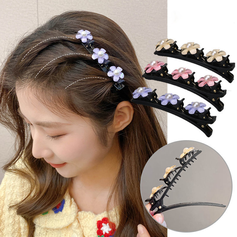 Flower Sparkling Crystal Butterfly Braided Hair Clips Four-Leaf Clover ...