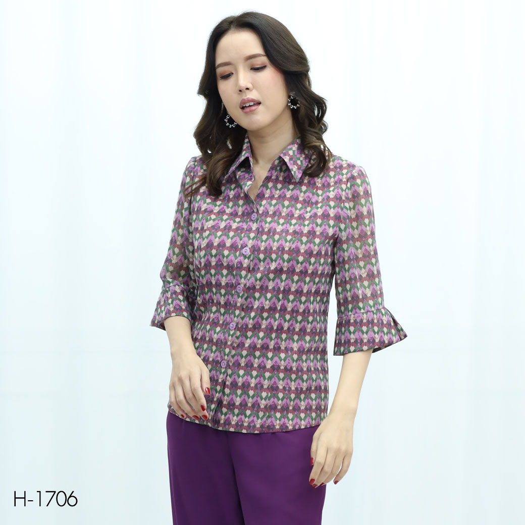 MIKIKO Shirt MI-H1706 ชีฟองปริ้นท์ แขนยาว IGPU22-2 | Lazada.co.th