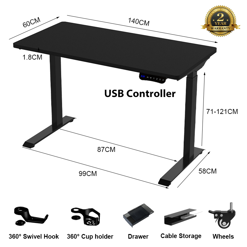 100cm Electric Height Adjustable Desk 4 Memory Set Standing Desk With ...