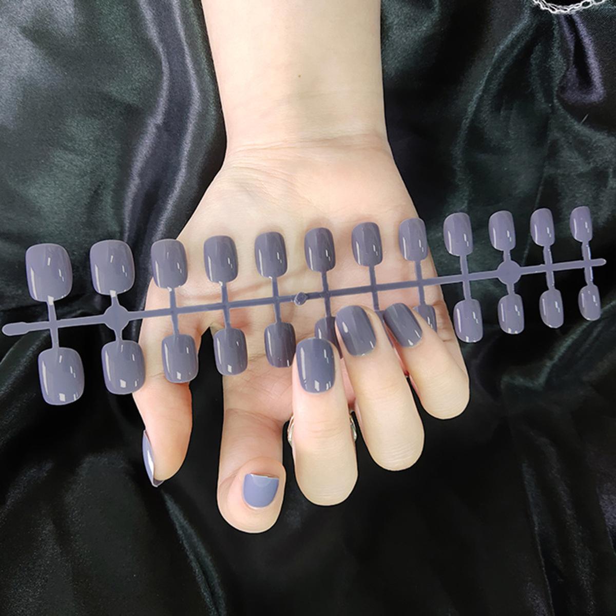 SUMMER 24 pcs Short Square Round Multiple Solid Color Fake Nails Uv ...