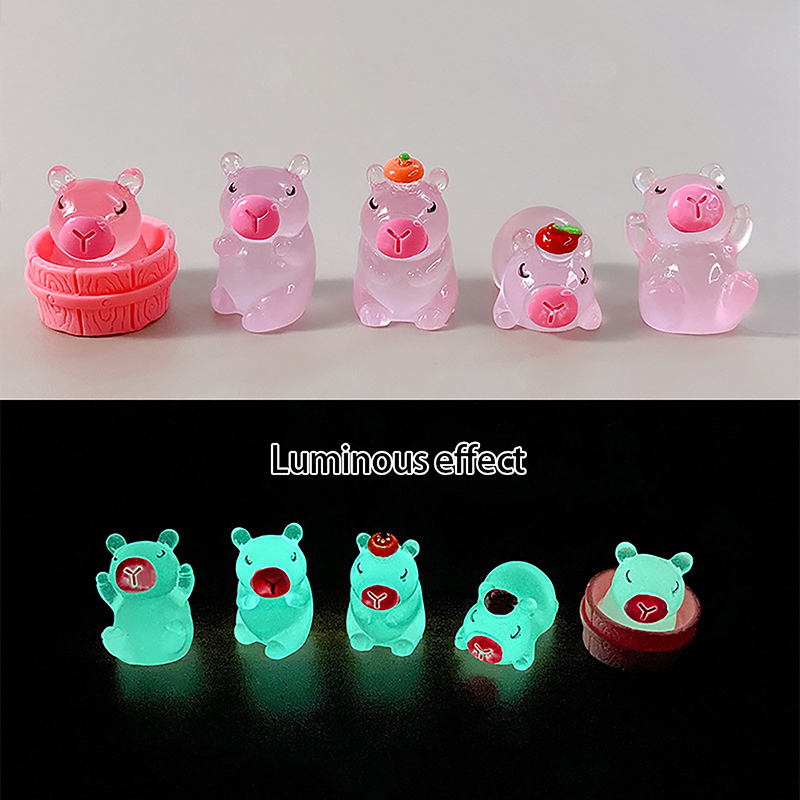 Luminous Cartoon Pink Capibala Ornament Glow Pendant Micro Garden ...