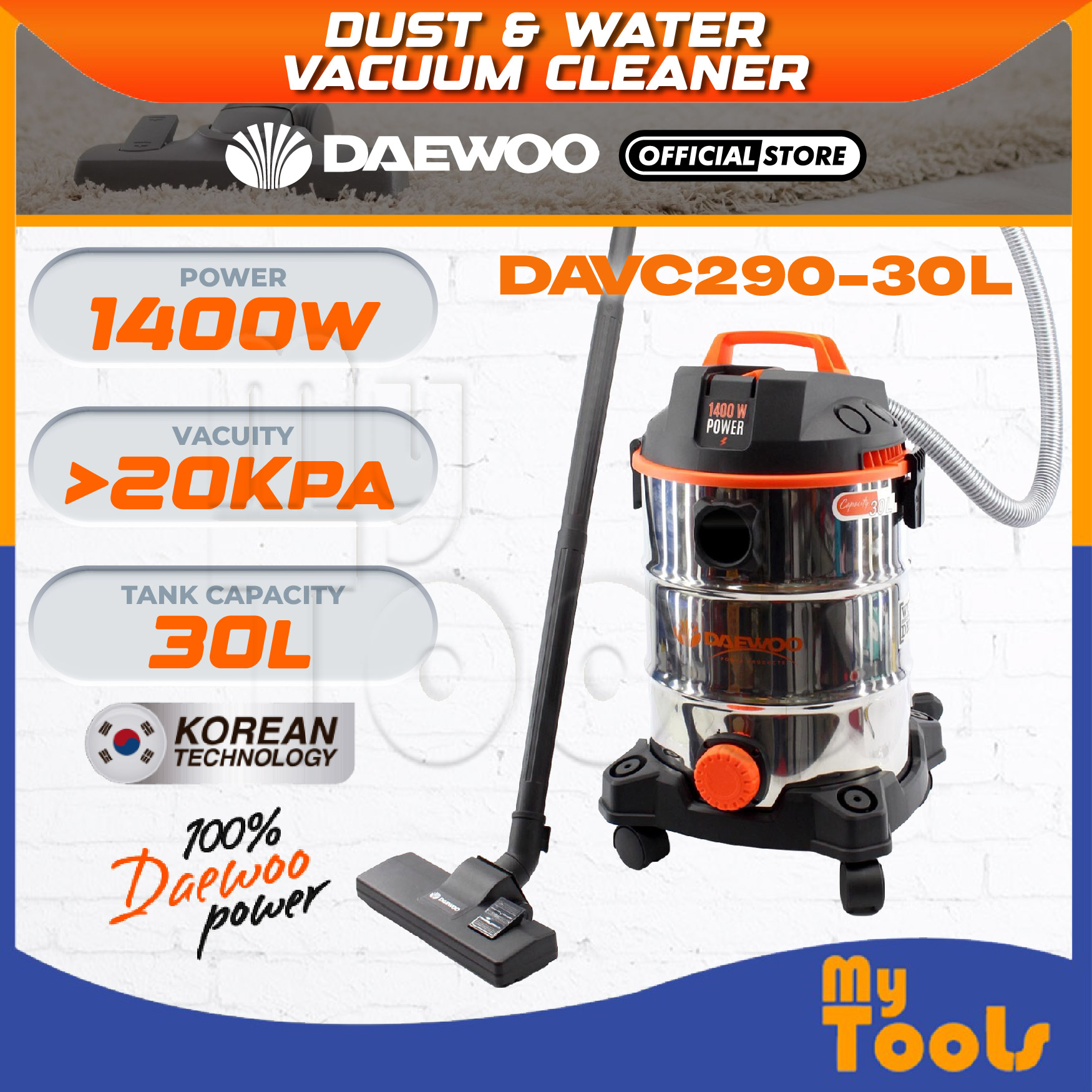 Mytools DAEWOO Vacuum Cleaner DAVCW90-30L | Wet & Dry | 1400W | 30 ...