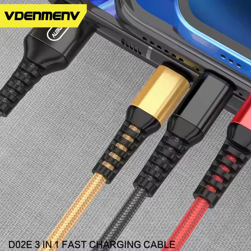 DENMEN D02E USB cable 3 in 1 for Lightning/Micro/Type C 2.4A 1.2m | Daraz.lk
