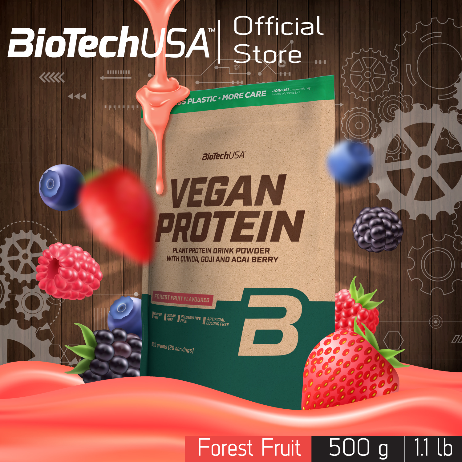 BioTechUSA Vegan Protein แกนโปรตีน 500g-รสฟอเรสท์ ฟรุ๊ต (โปรตีนถั่ว ...