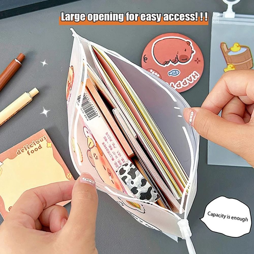 Funny Large-capacity Capybara Transparent File Bag Zippered Light and ...