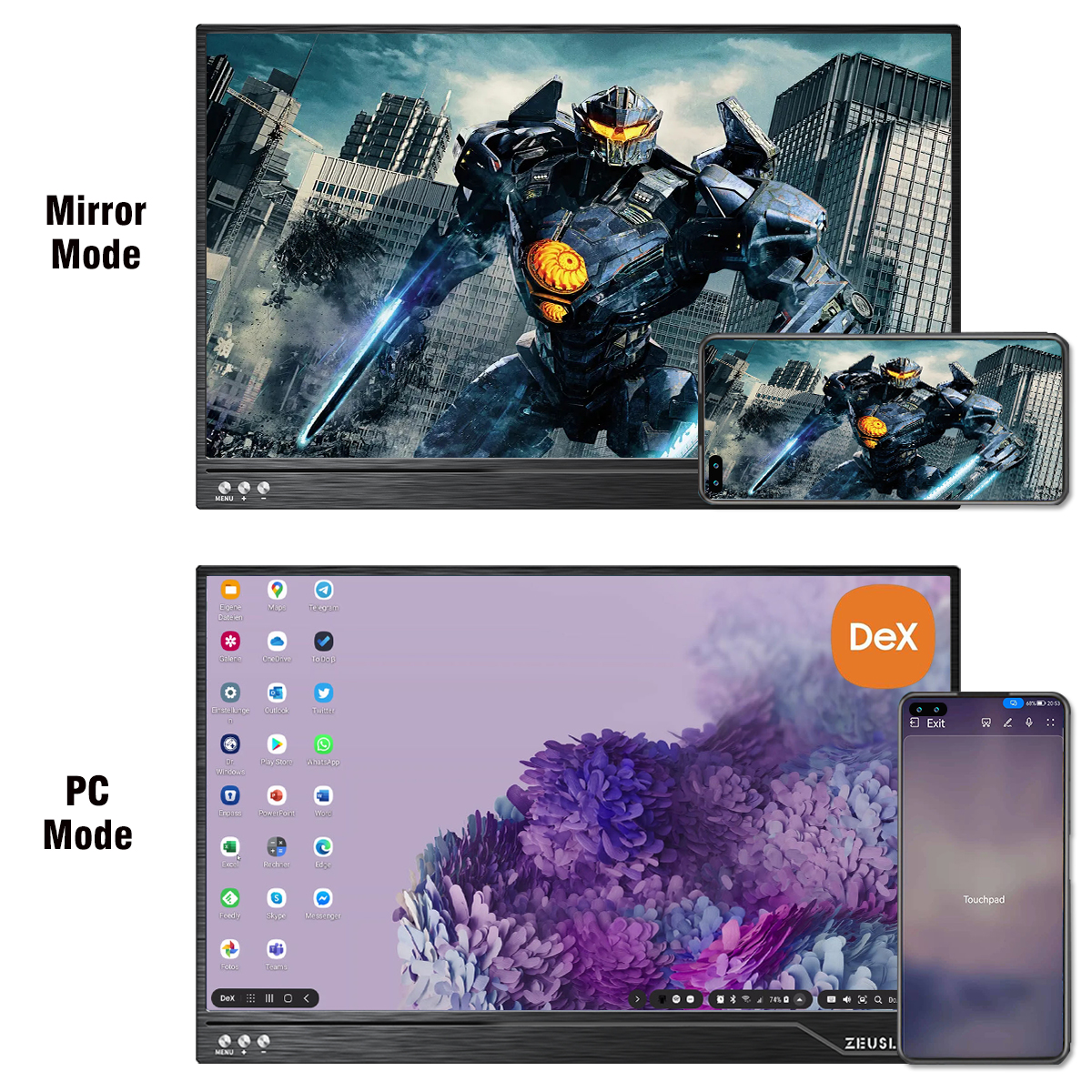 ZEUSLAP Touch แบบพกพา Monitor 15.6นิ้ว Fhd Vesa Mountable Sub Screen ...