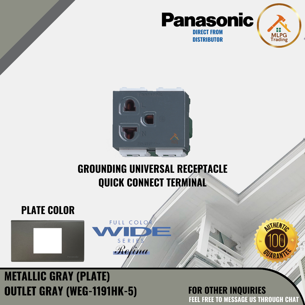 Panasonic Full Color Wide Series "Gray" Grounding Universal Outlet ...