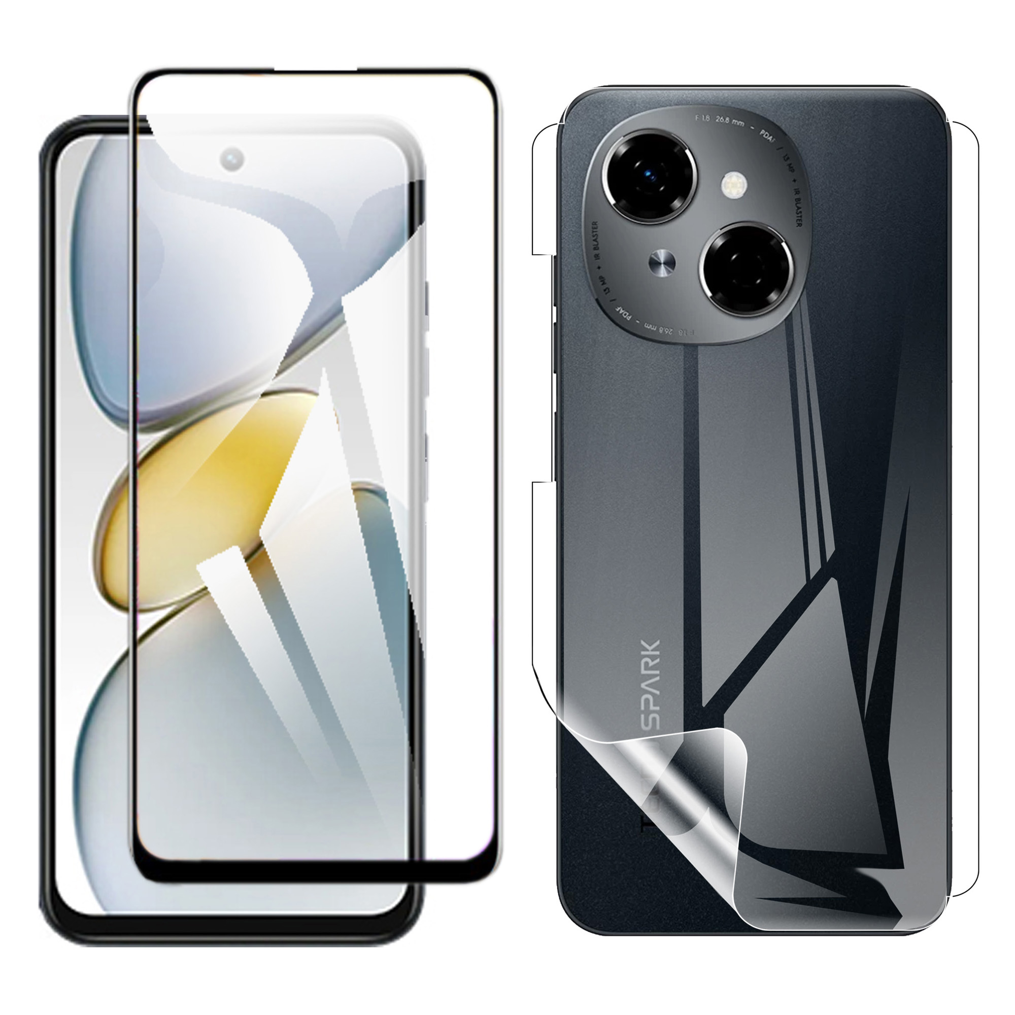 Tecno Spark Go 1 Glass Protector 5D-10D-11D-21D-9D Glass Full Coverage + Back Clear Jelly ...