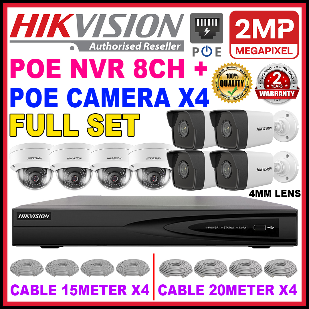 HIK HIKVISION 🌟8-CHANNEL🌟 Full Set Package 2.0MP IP POE Network Plug ...