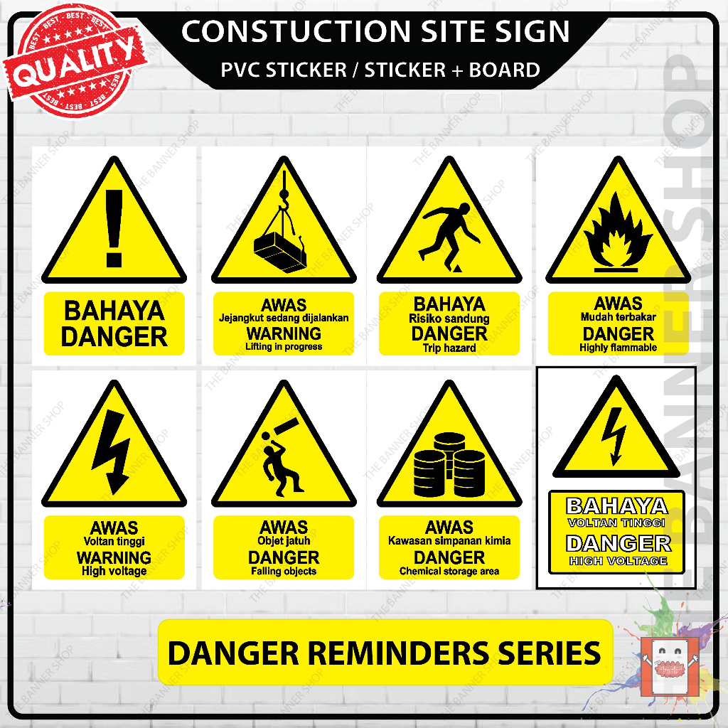 50PCS Construction Danger Reminders PVC Sticker (Bahaya, Lifting in ...